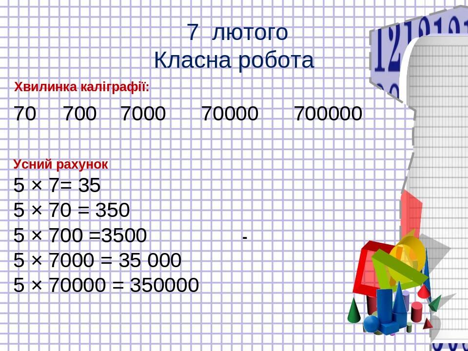 Урок математики 4 клас Усне і писемне множення на кругле число