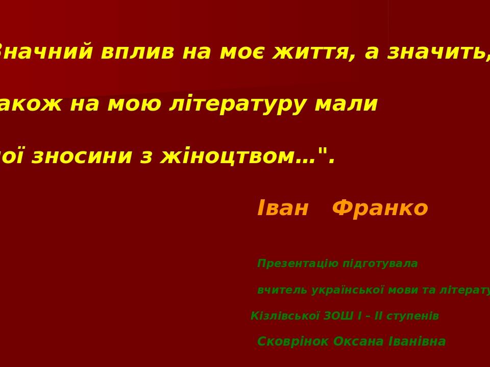 Презентація Жінки в житті Івана Франка Презентація Українська