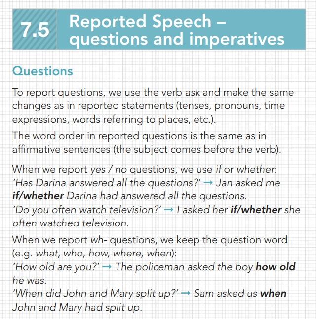 7.5 Reported Speech – questions and imperatives | Урок на 4 завдання ...