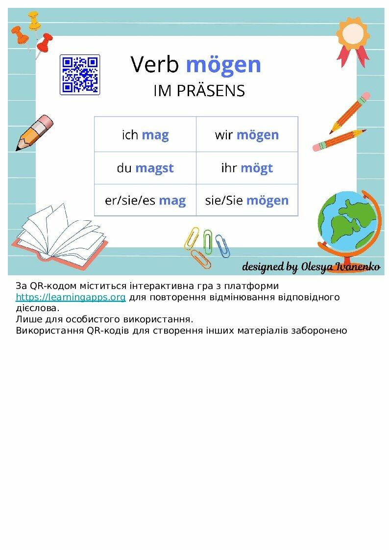 Verb mögen (картка відмінювання дієслова+ інтерактивна гра) | Інші ...