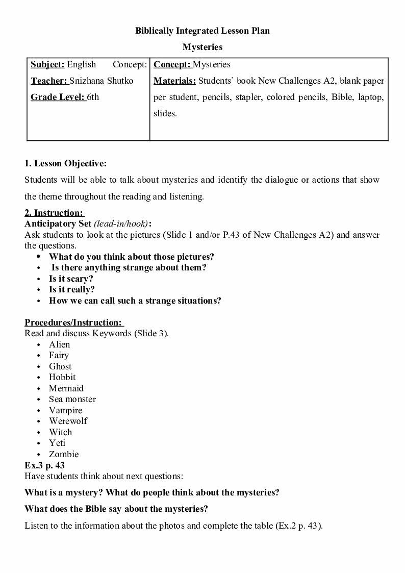 Biblically Integrated Lesson Plan "Mysteries" 6th grade | Конспект ...