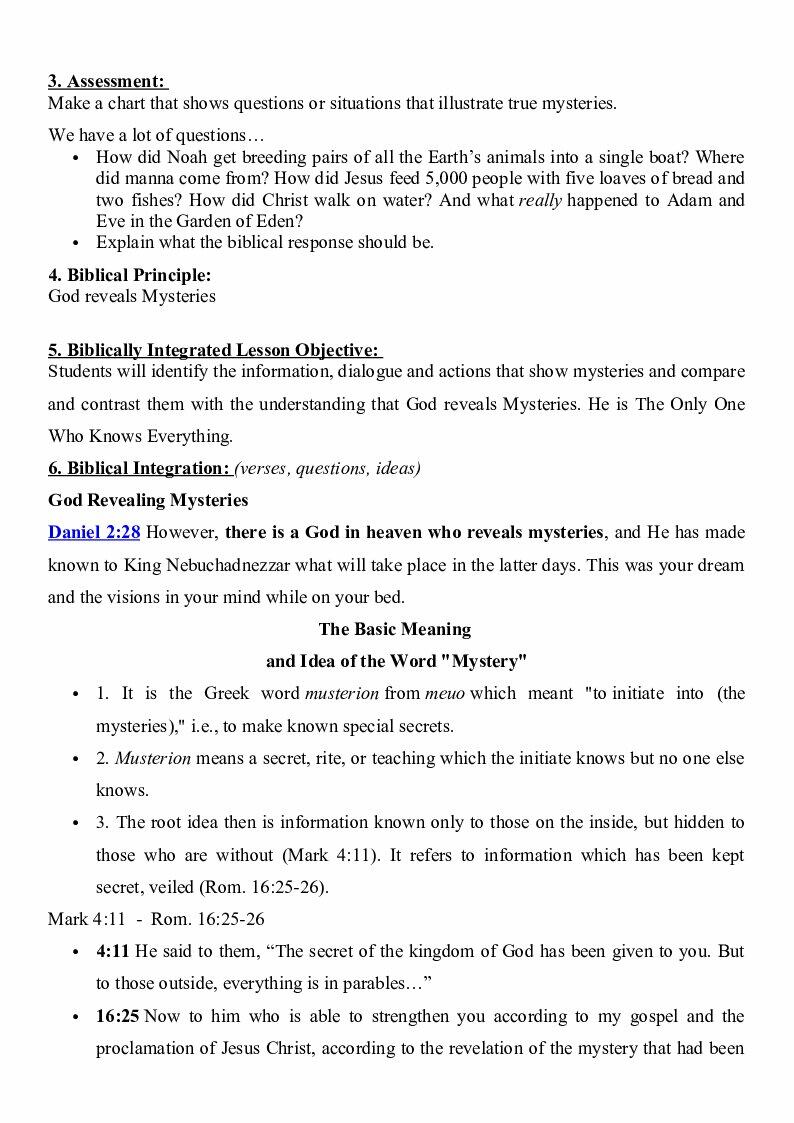Biblically Integrated Lesson Plan "Mysteries" 6th grade | Конспект ...