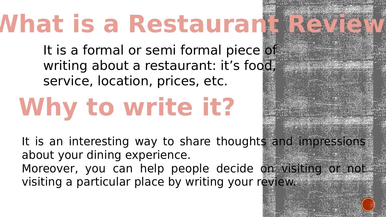Презентація "How to Write a Restaurant Review (Tips and Useful ...