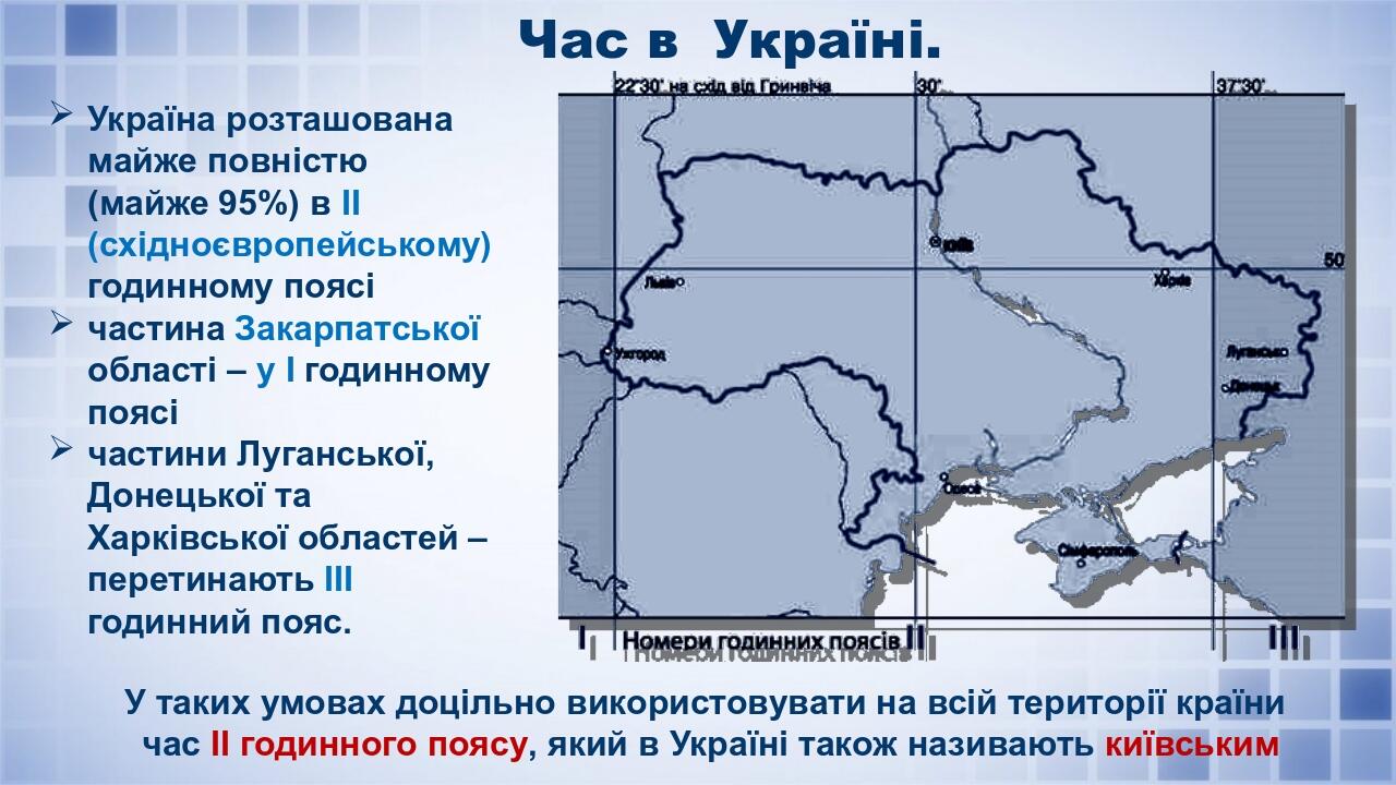 Презентація з географії 8 клас Україна на карті годинних поясів